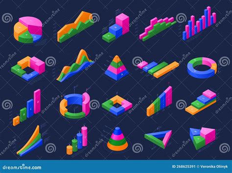 Isometric Infographic Rising Chart Pie Diagram And Statistical Data Graph For Presentation