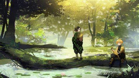 Wallpaper Zenitsu Flying Kamado Anime Tanjirou Around Green