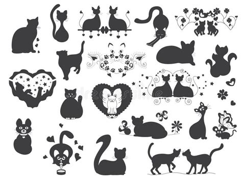 Dark Gray Cats Silhouettes Set No 1 Stock Vector Illustration Of