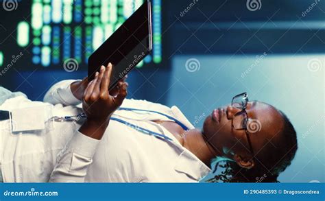 Vertical Video Woman Walks Through Data Center Systems Stock Video Video Of Operations Task