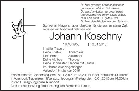 Traueranzeigen Von Johann Koschny Schwaebischede Trauerportal