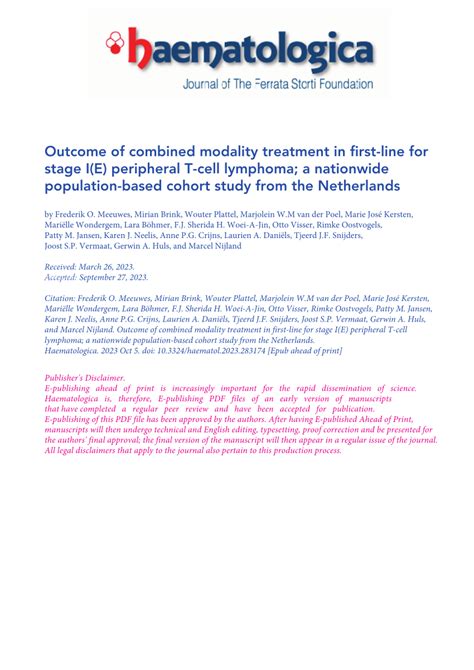 Pdf Outcome Of Combined Modality Treatment In First Line For Stage I