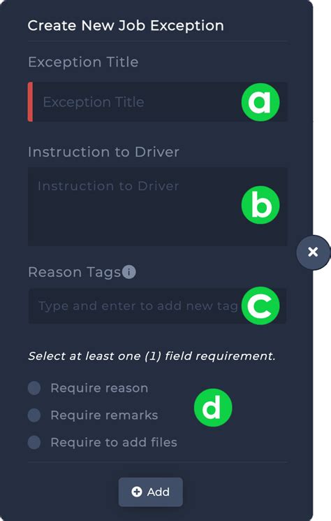 job exception settings