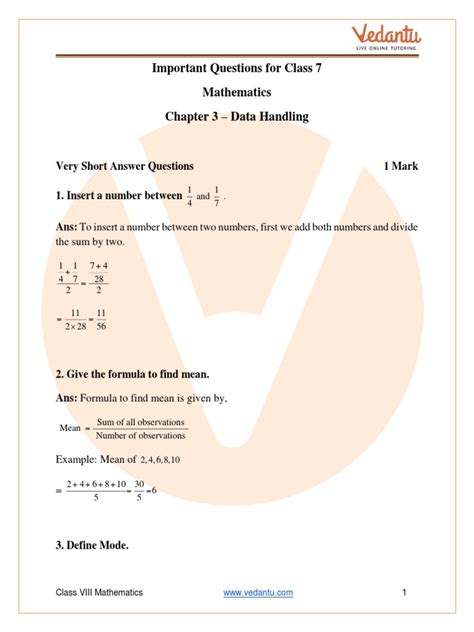 important questions of class 7 maths chapter 3 data handling download