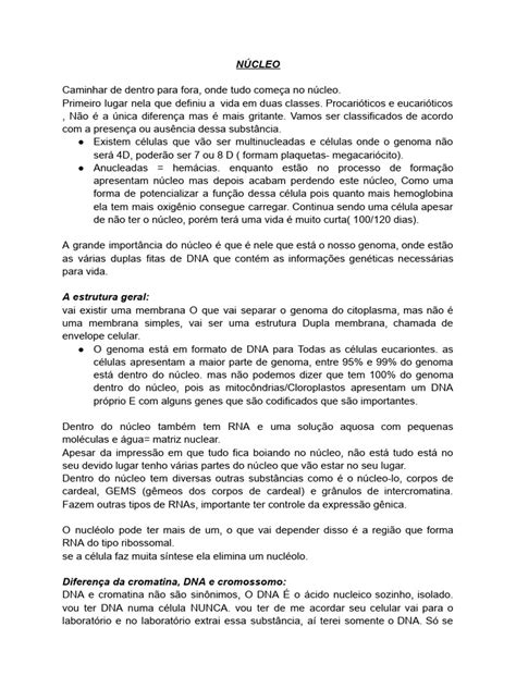 Estrutura E Função Do Núcleo Celular Pdf Núcleo Celular Célula Biologia