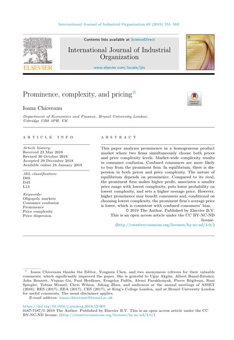 Pdf Prominence Complexity And Pricing