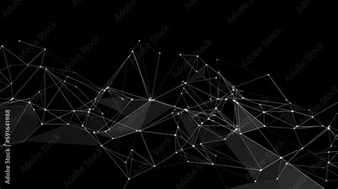 Plexus White Black Background Desktop Wallpaper Hd 4k Network Nodes Lines Stock Illustration
