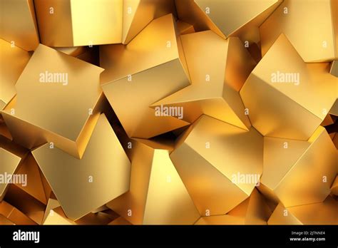 Golden Abstract Futuristic Polygons Cubes Structure Background Extreme