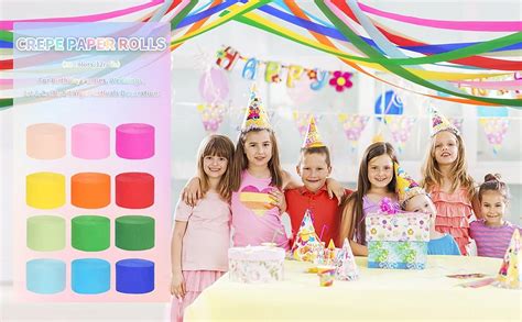 12 Rolls Crepe Paper Streamers 12 Colors Colorful