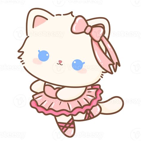 Hand Drawn Illustration Coquette Style White Kawaii Cat Kitty Kitten
