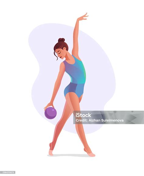 Illustration Vectorielle Avec Une Fille Gymnaste De Dessin Animé Ballon