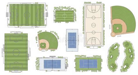 Minimal Top Down 2d Sports Fields And Courts Vector Set For Maps