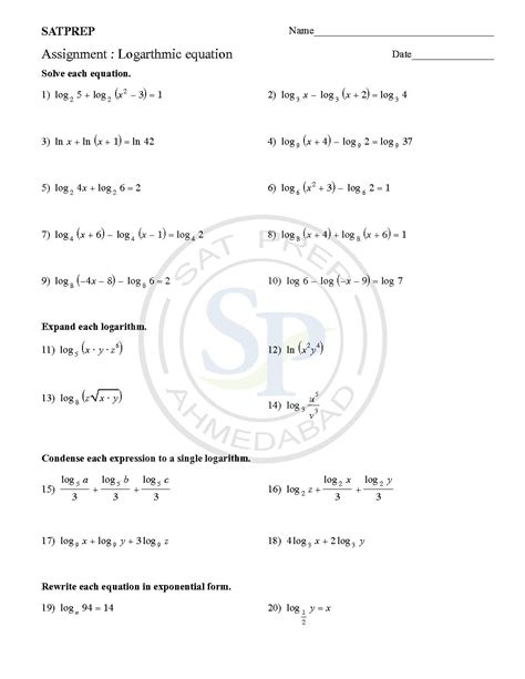 Logarithmic And Exponential Equations Worksheet