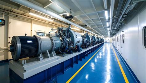 Ship Engine Room With Marine Turbine Pipes And Gauges All Around