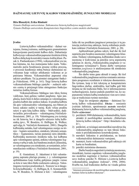 Dažniausių Lietuvių Kalbos Veiksmažodžių Junglumo Modeliai Pdf