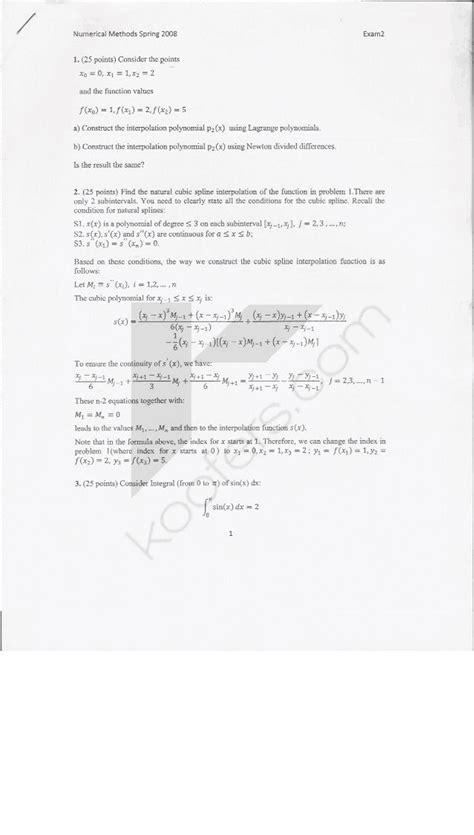 Exam 2 With Answer Key Numerical Methods Cs 3414 Exams Computer