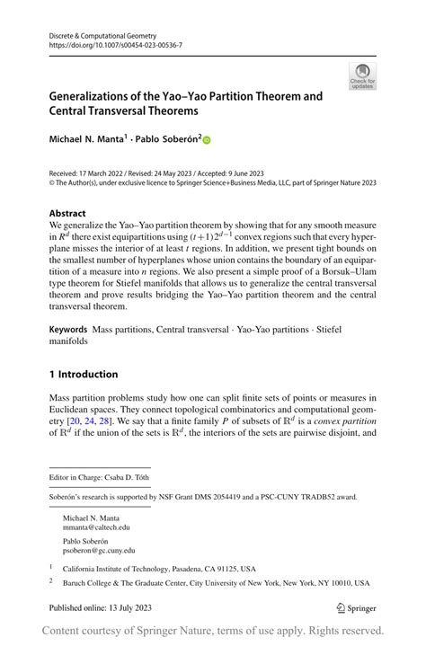 Generalizations Of The Yao Yao Partition Theorem And Central