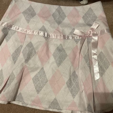Romwe Large Pink And White Argyle Mini Skirt With Depop