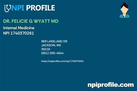Dr Felicie G Wyatt Md Npi 1740370261 Internal Medicine In Jackson Ms
