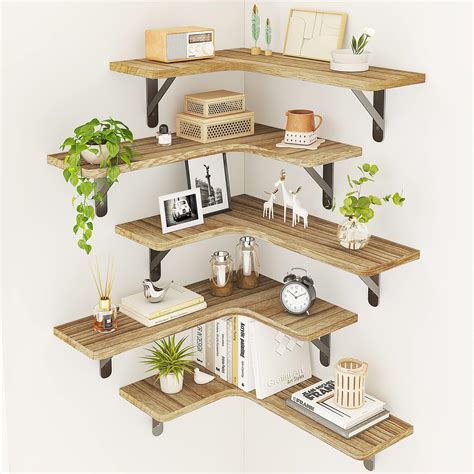 Lmydido 4pcs Corner Floating Shelves Wall Mounted Rustic Floating