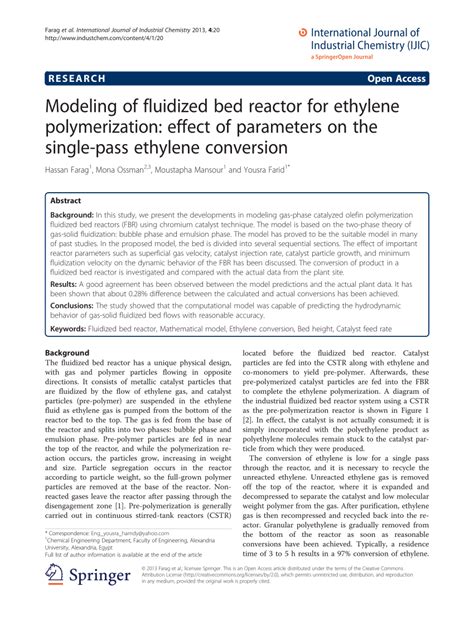 Pdf Modeling Of Fluidized Bed Reactor For Ethylene Polymerization