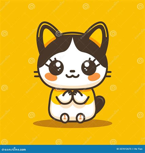 A Cute Cartoon Cat Clapping Hands In Minimal Flat Style Stock Illustration Illustration Of
