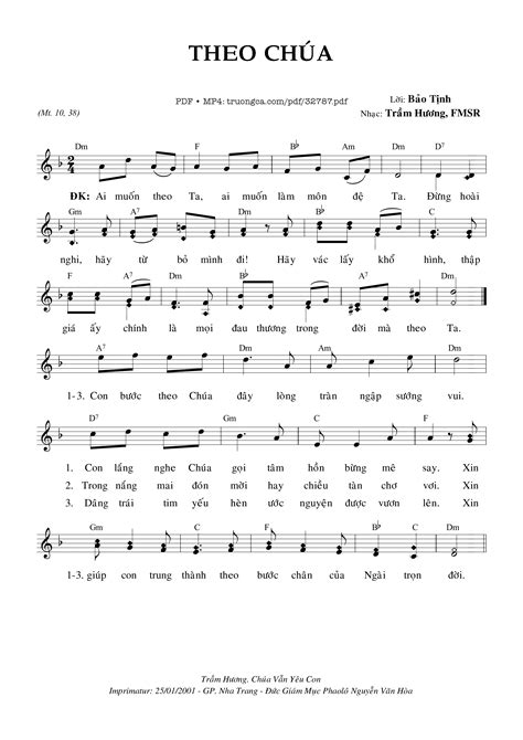 Sheet Theo Chúa Pdf Trầm Hương Lyrics And Chords