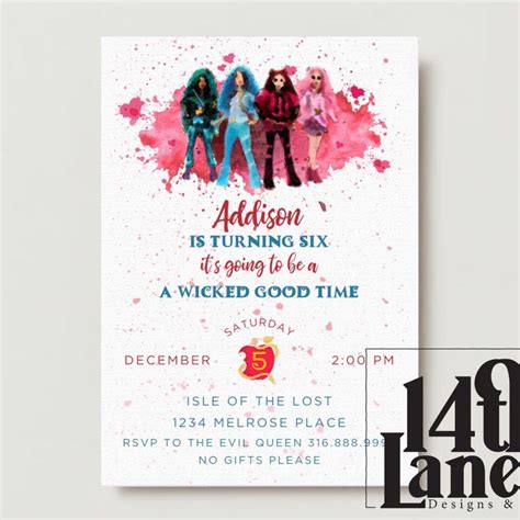 Descendants Rise Of Red Birthday Invitation Etsy