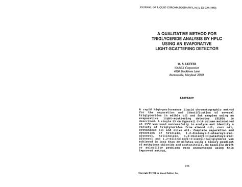 Pdf A Qualitative Method For Triglyceride Analysis By Hplc Using An