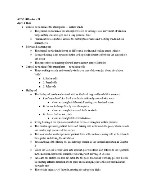 Atoc 181 Lecture 24 Atoc 181 Lecture 24 April 6 2023 General