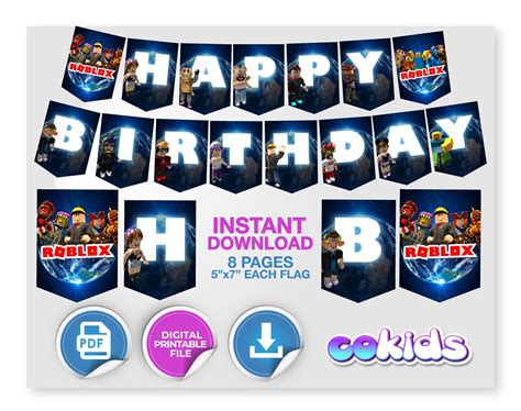 Roblox Happy Birthday Banner Roblox Party Printable Banner Digital