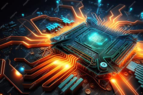 Cpu Chip On Circuit Board Processor With Magic Light Inside Computer