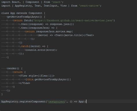 android react native networking unexpected token in function stack