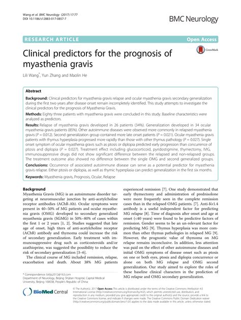 Pdf Clinical Predictors For The Prognosis Of Myasthenia Gravis