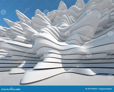 Abstract White Exterior Background With Parametric Wavy Wall 3 D Stock Illustration