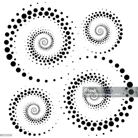 벡터 편집 가능한 그래픽입니다 원형 나선형의 형태로 흑백 점 둥근 기하학적 로고 스텐실 점선 프레임 웹 배너 포스터 커버 소셜 미디어 스플래시 텍스트를 배치 할 수있는 장소