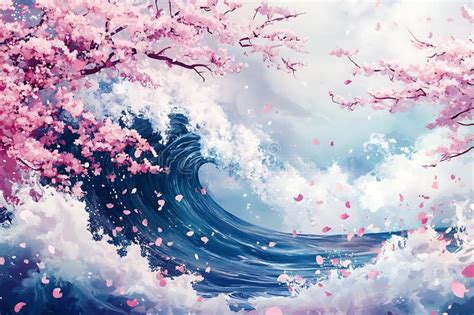 Sakura And The Wave Ai Generator Stock Illustration Illustration Of Nature Whimsical 350889937