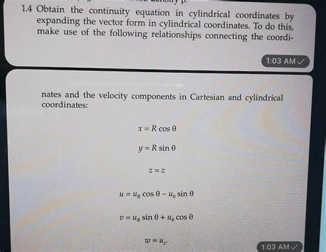 Solved 14 Obtain The Continuity Equation In Cylindrical