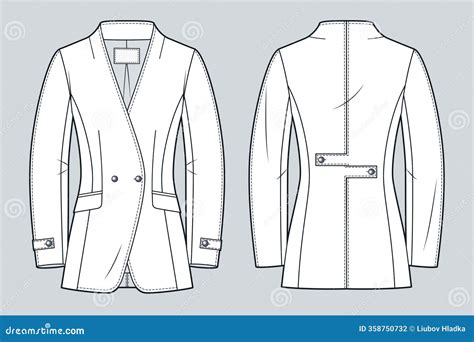 Tailored Jacket Technical Fashion Illustration Asymmetric Collarless Double Breasted Blazer