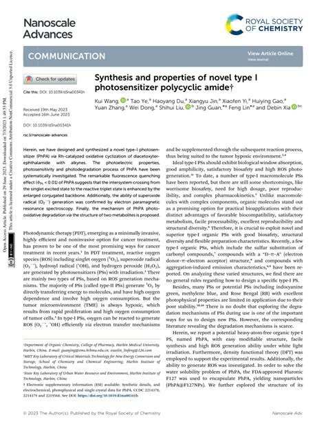 Pdf Synthesis And Properties Of Novel Type I Photosensitizer