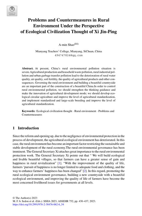 Pdf Problems And Countermeasures In Rural Environment Under The Perspective Of Ecological