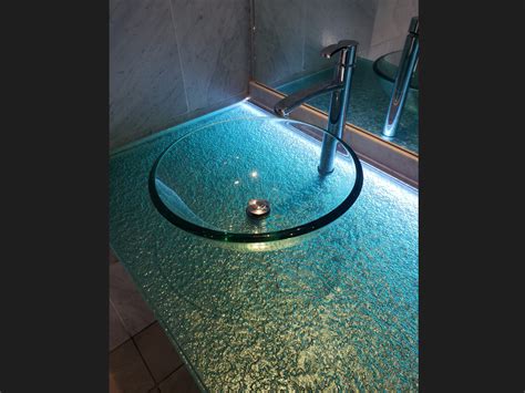 Bathroom Glass Countertop With Sinks Cutouts Cbd Glass