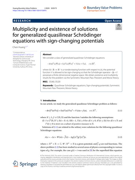 Pdf Multiplicity And Existence Of Solutions For Generalized Quasilinear Schrödinger Equations