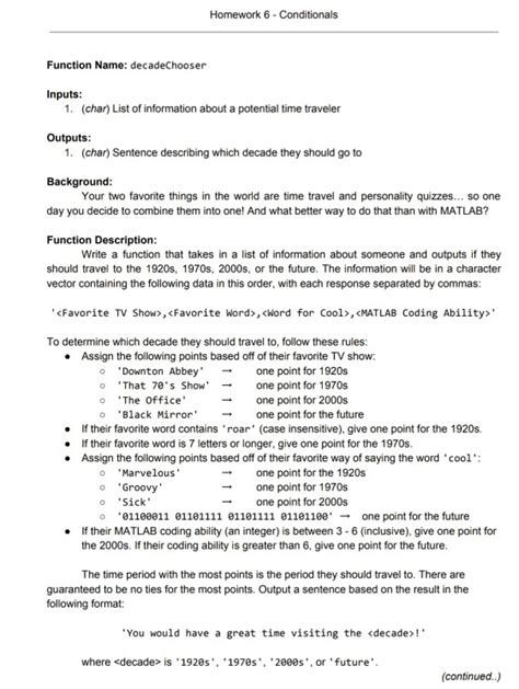 Homework 6 Conditionals Function Name
