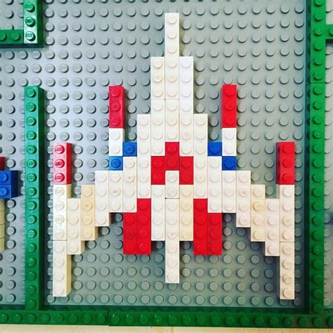 Galaga Lego Art Pixelated Arcade Game Recreation