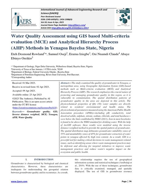 Water Quality Assessment Using Gis Based Multi Criteria Evaluation Mce