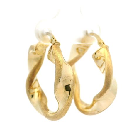 Italian 14k Yellow Gold Brushed And Polished Finish Twist Spiral Hoop