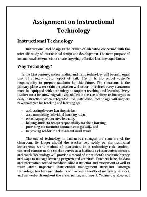 Assignment On Instructional Technology Pdf Educational Technology