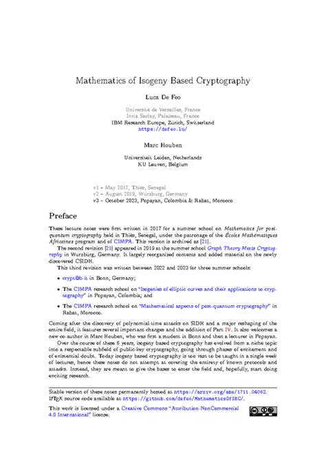 Isogeny This Version Is Archived As 21 The Second Revision 21
