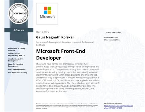 Officially A Certified Microsoft Front End Developer Gauri Kolekar